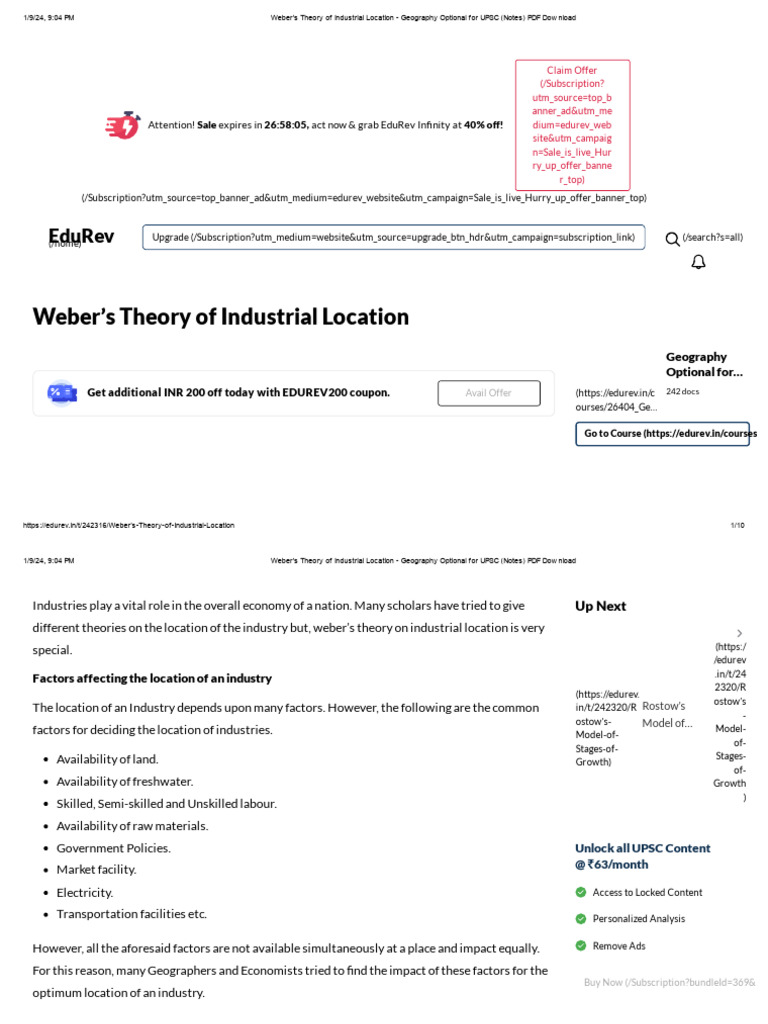 Weber's Theory of Industrial Location - Geography Optional For UPSC ...