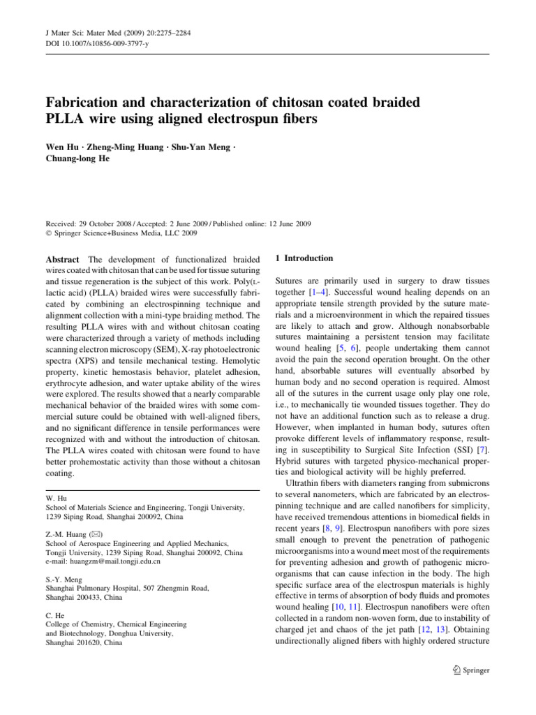 Fabrication and Characterization of Chitosan Coated Braided PLLA Wire Using Aligned Electrospun ...