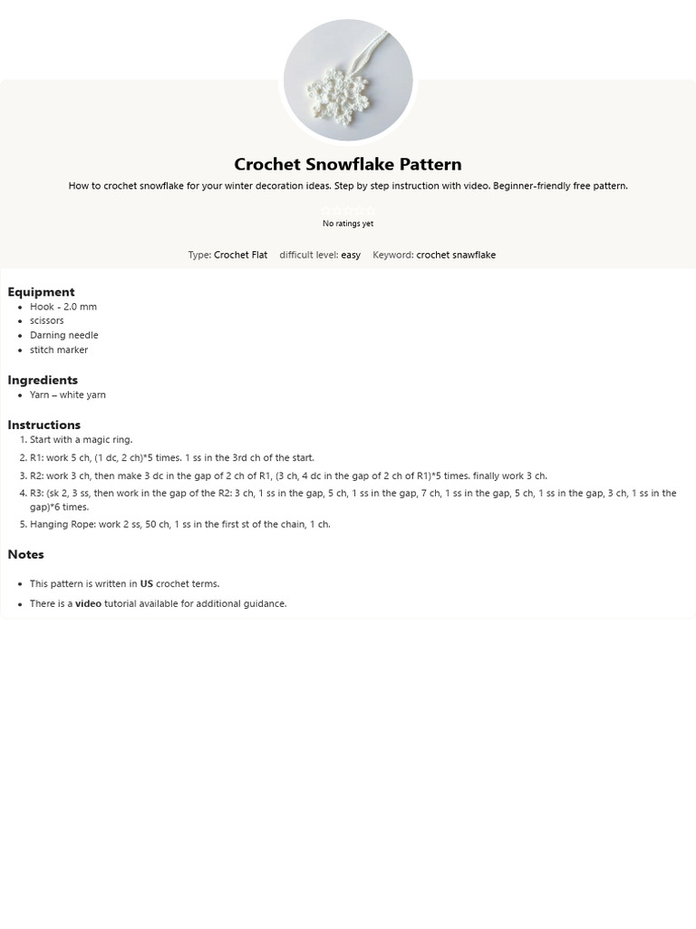 Crochet Snowflake Pattern - Hookok | PDF