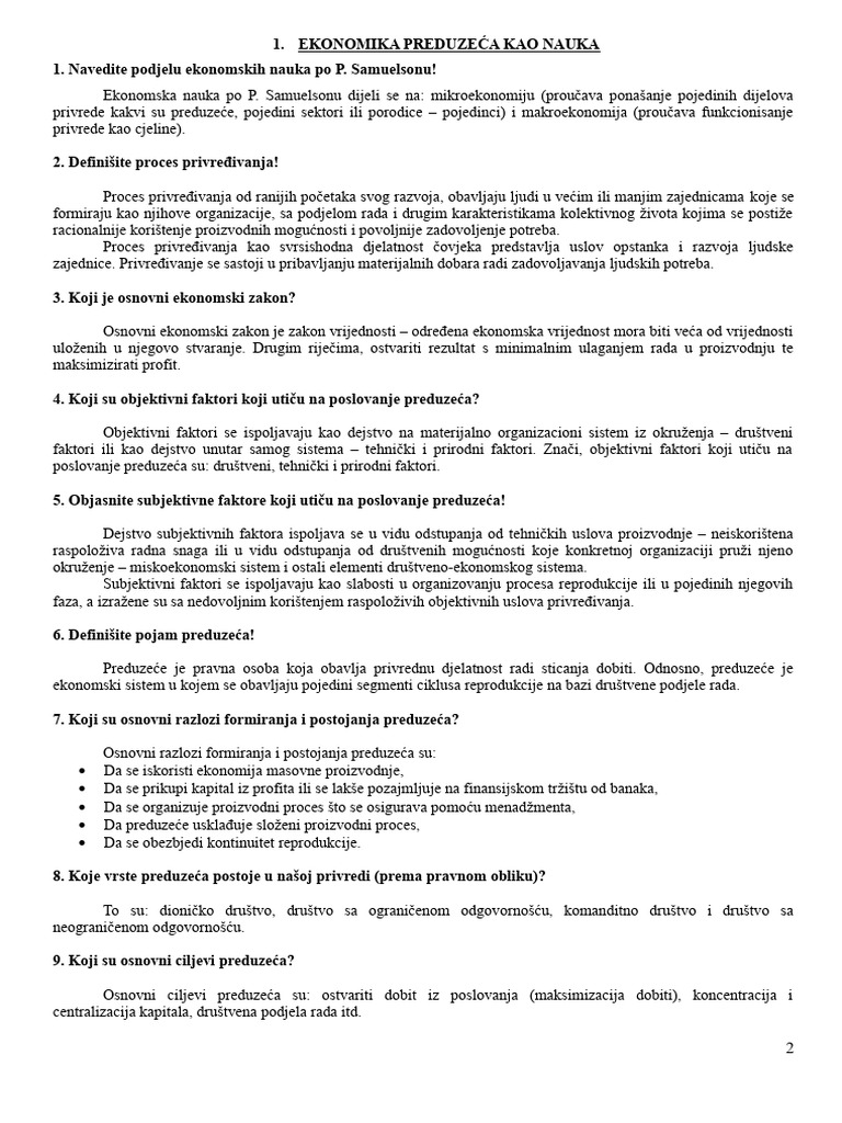 Ekonomika Preduzeca Skripta | PDF