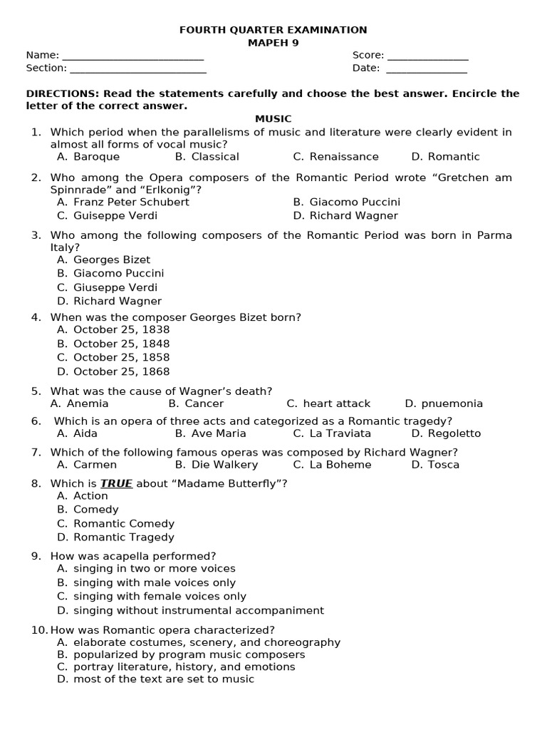 MAPEH 9 - key answer | PDF