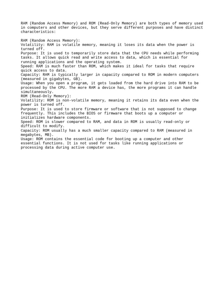 Ram Vs Rom | PDF