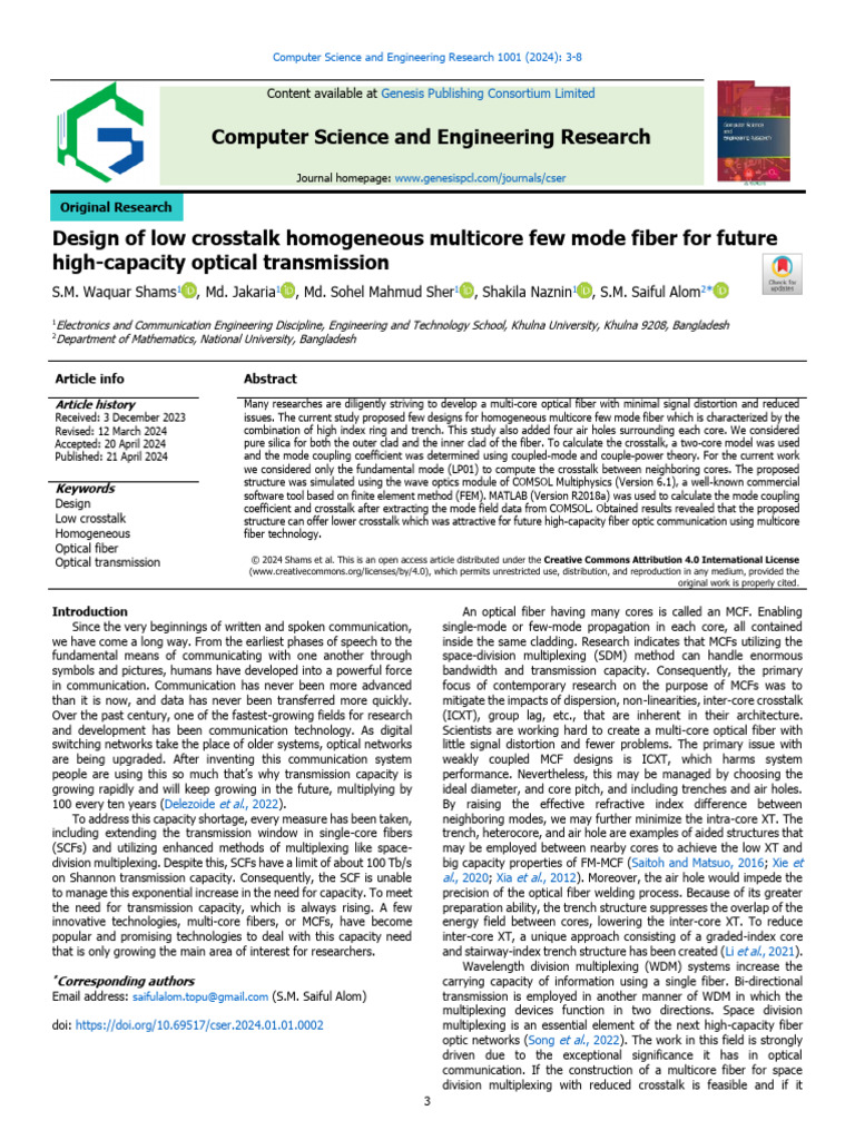 Design of Low Crosstalk Homogeneous Multicore Few Mode Fiber For Future ...