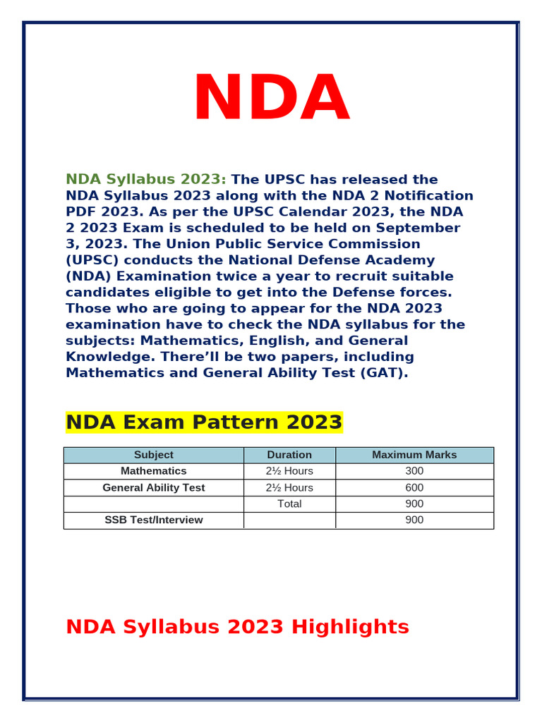 NDA Exam Pattern 2023 | PDF