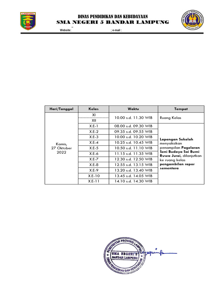 Undangan Pengambilan Rapor Sementara SMT Ganjil 2022-2023 | PDF