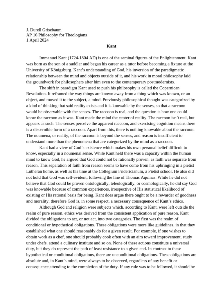 Kant Paper | PDF | Immanuel Kant | Philosophy