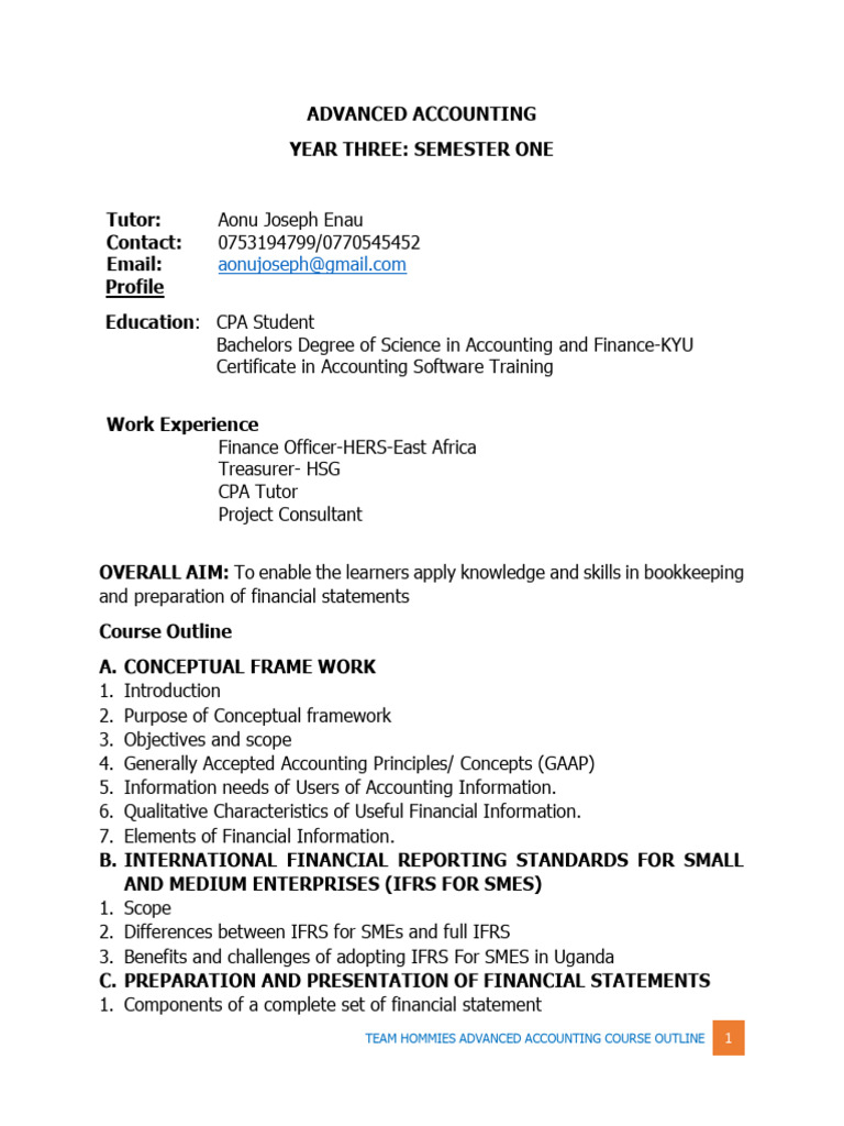 Advanced Accounting-Syllabus Chart | PDF | International Financial ...