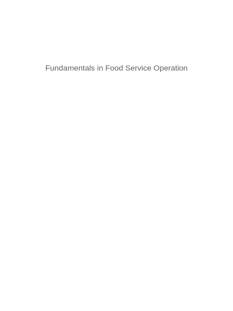 FBS - Fundamentals in Food Service Operation | PDF