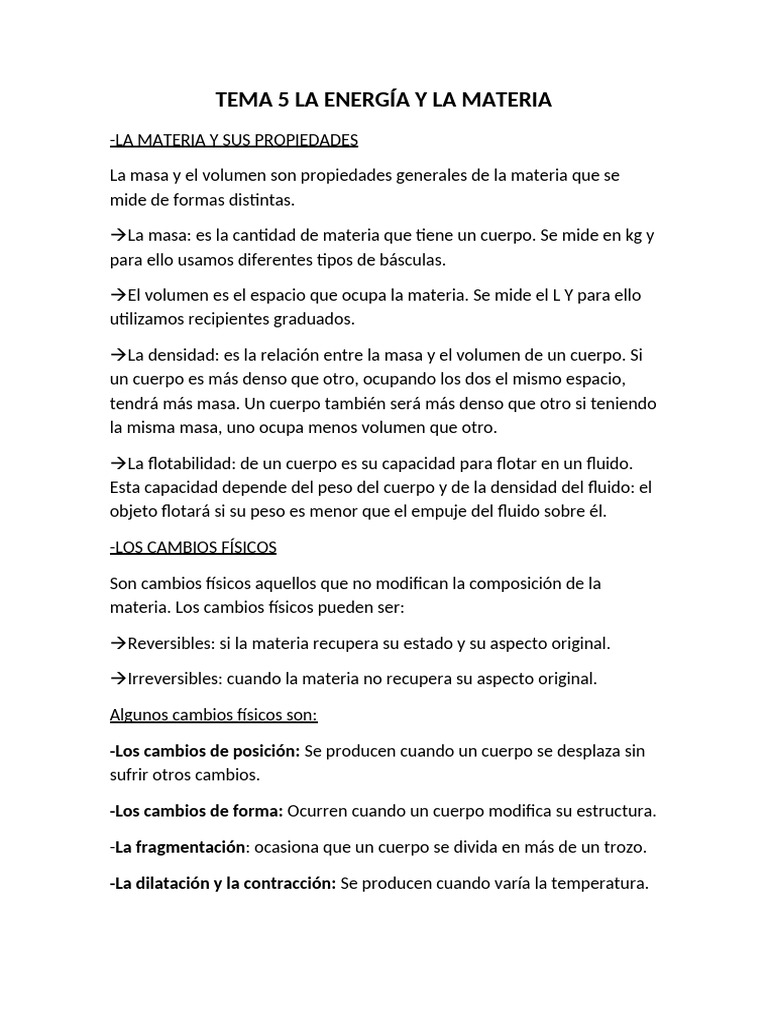 Tema 5 La Energía y La Materia | PDF