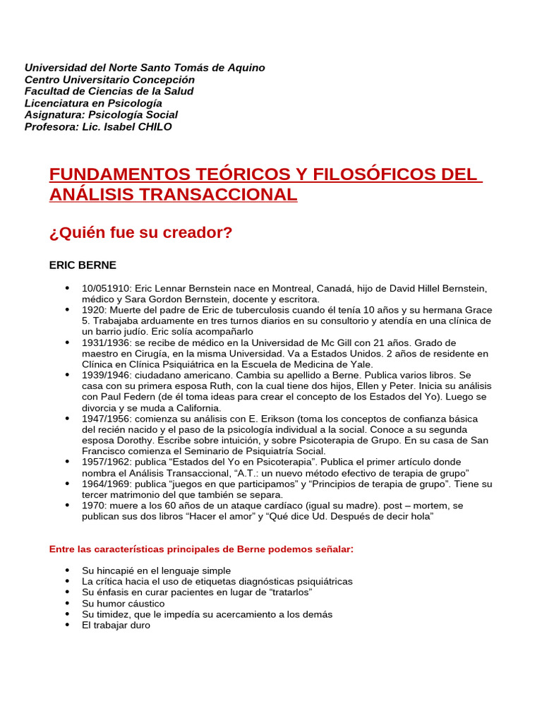 Eric Berne - Análisis Transaccional | PDF