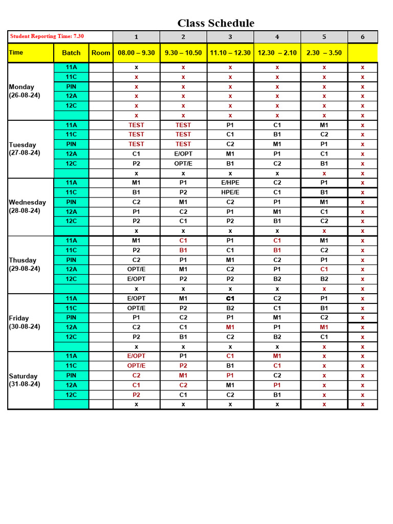 Class Schedule 26 Aug To 31 Aug | PDF