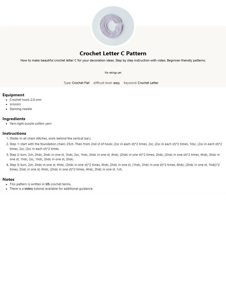 Crochet Letter C Pattern - Hookok | PDF