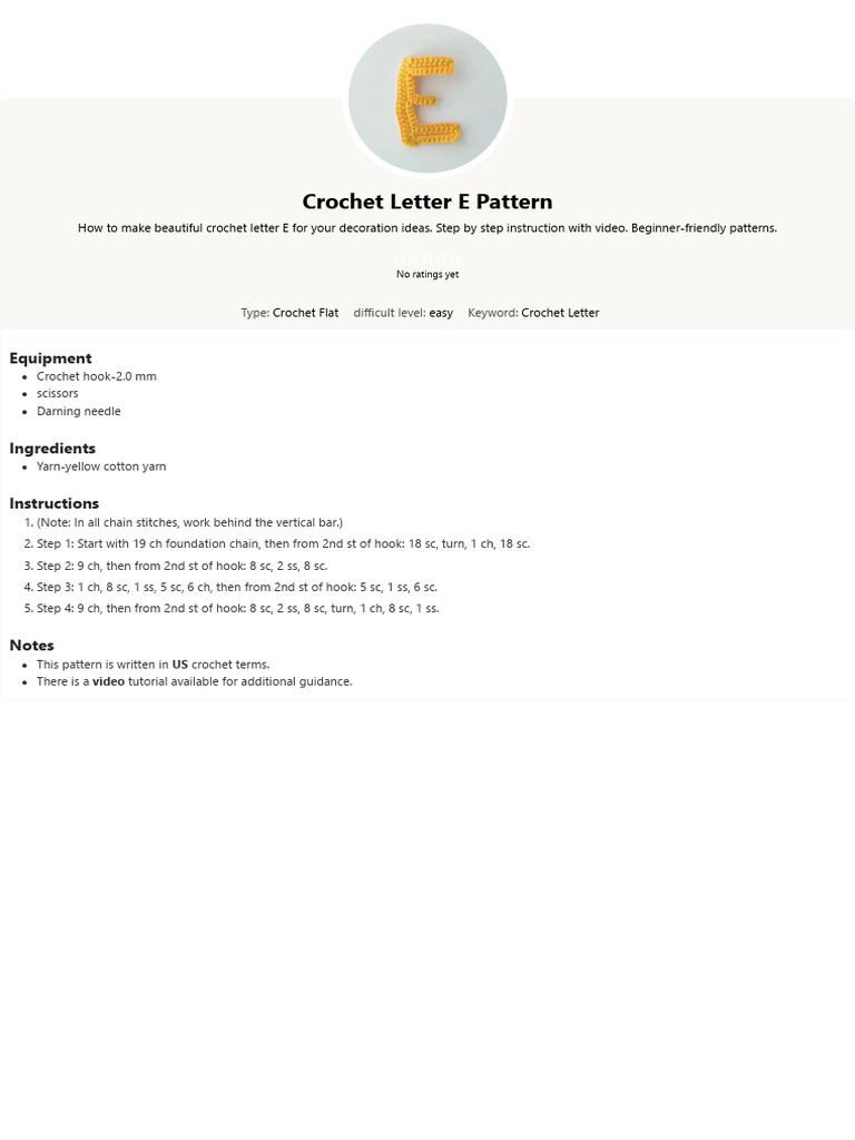 Crochet Letter E Pattern - Hookok | PDF