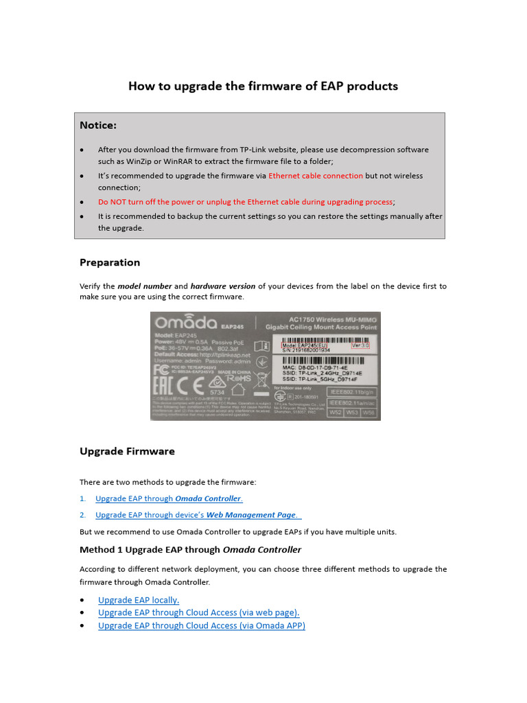 How To Upgrade The Firmware of EAP Products | PDF