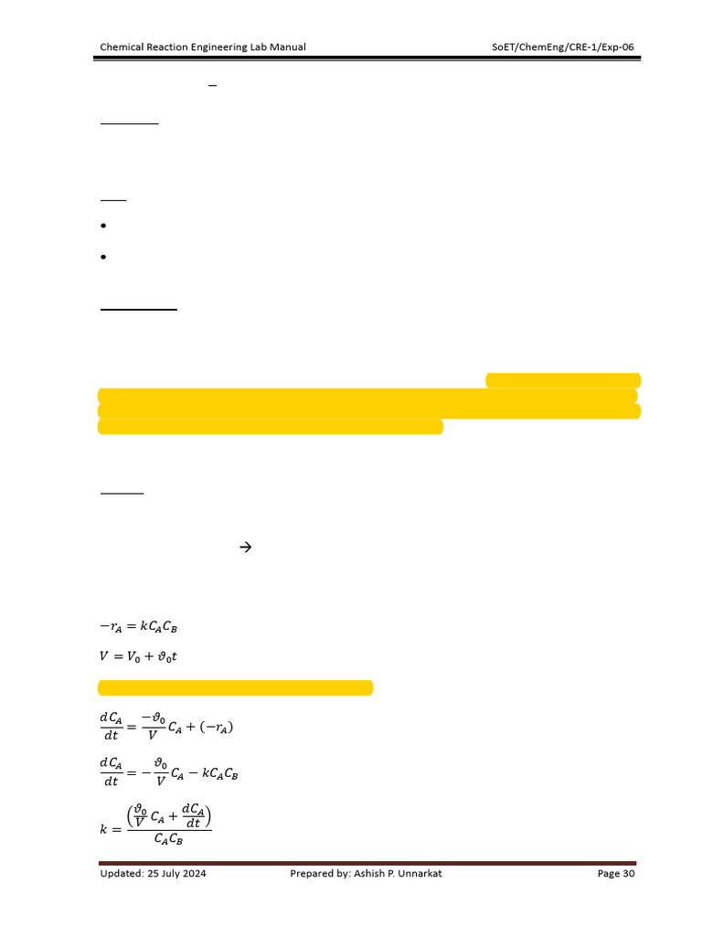 Experiment 06 Isothermal Semi Batch Reactor | PDF