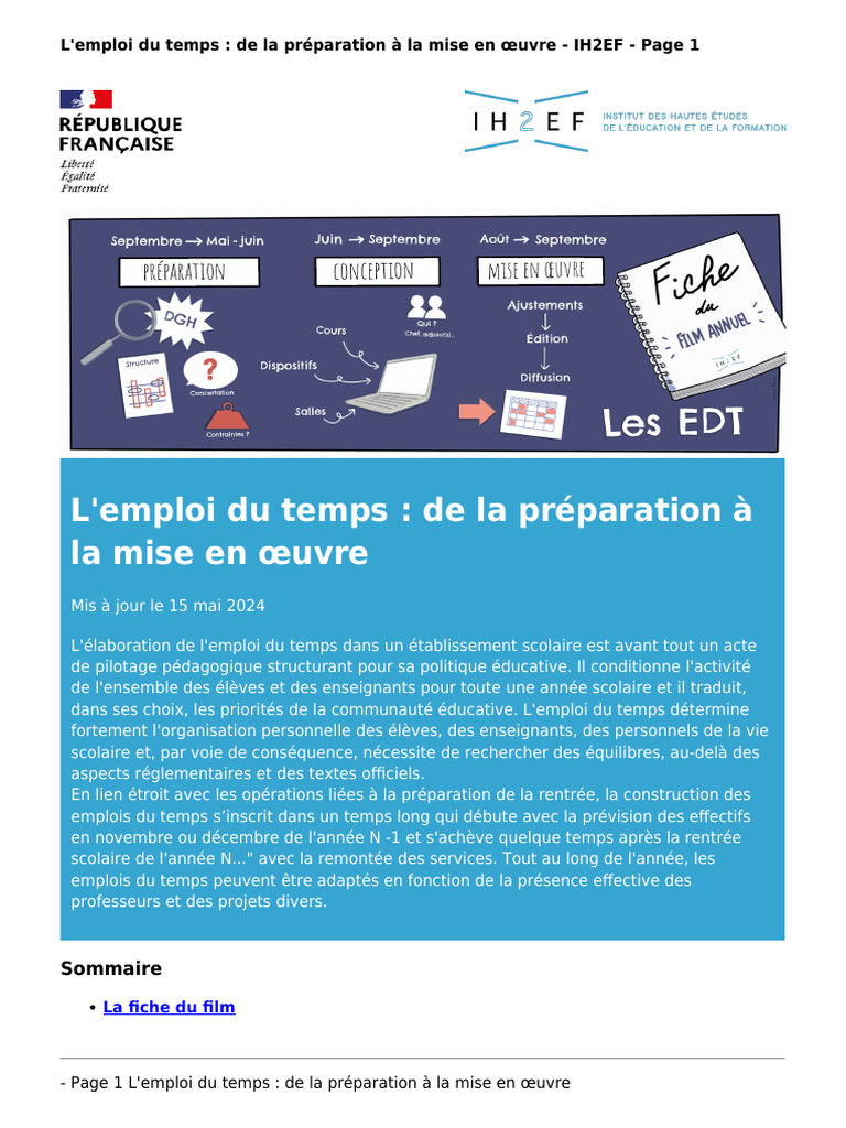 Emploi Du Temps | PDF