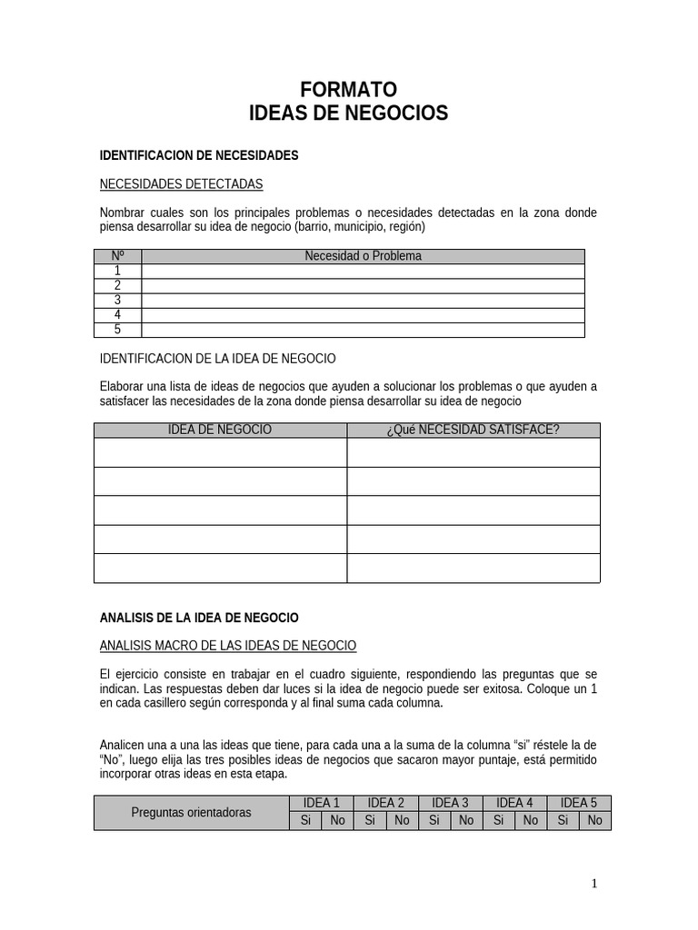 formato ideas de negocio | PDF