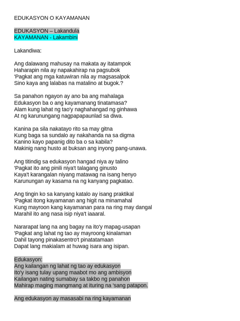 Edukasyon o Kayamanan | PDF