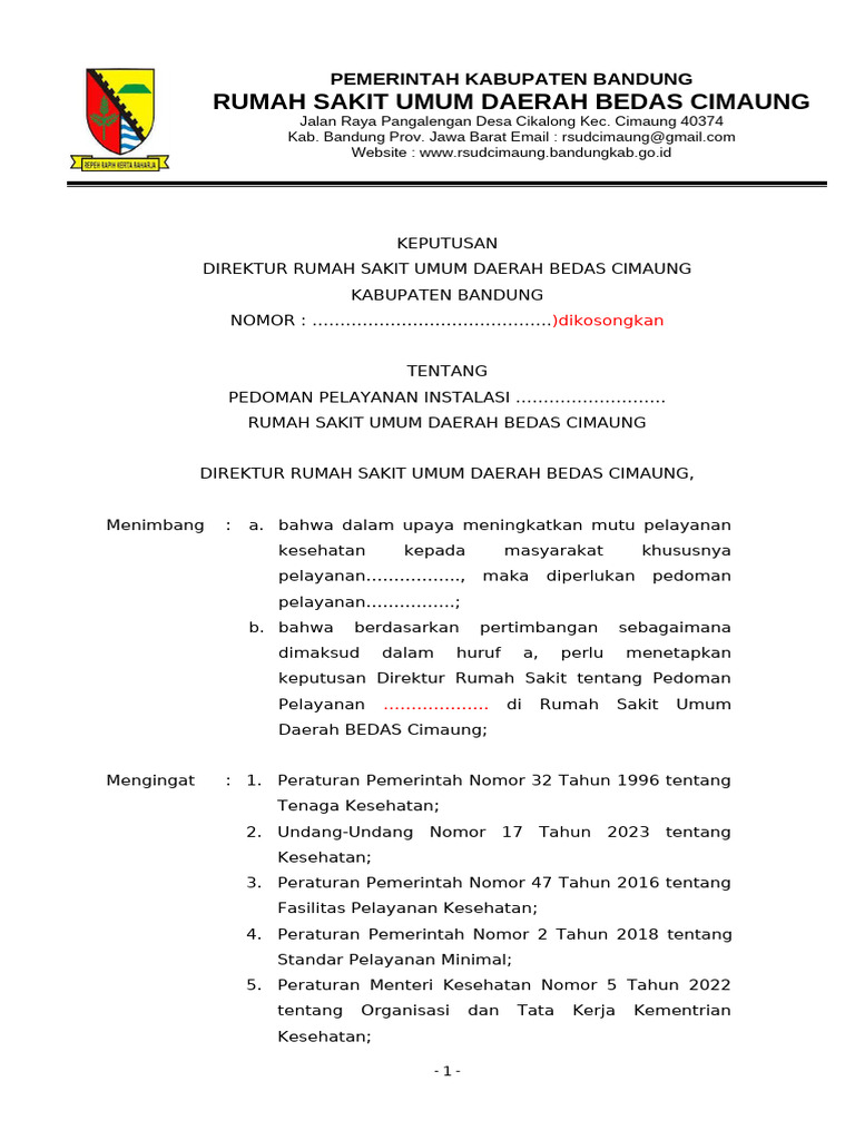 TEMPLATE SK Pedoman Pelayanan BARU | PDF
