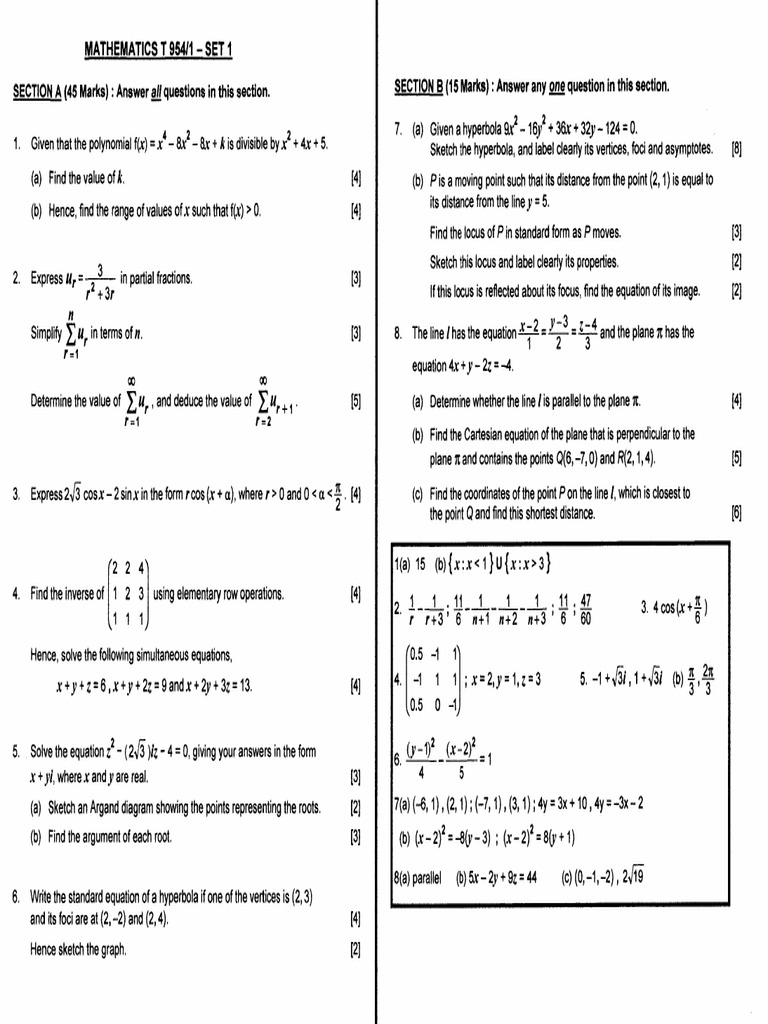 Maths T STPM Sem 1 Model Question Set 1 6 | PDF