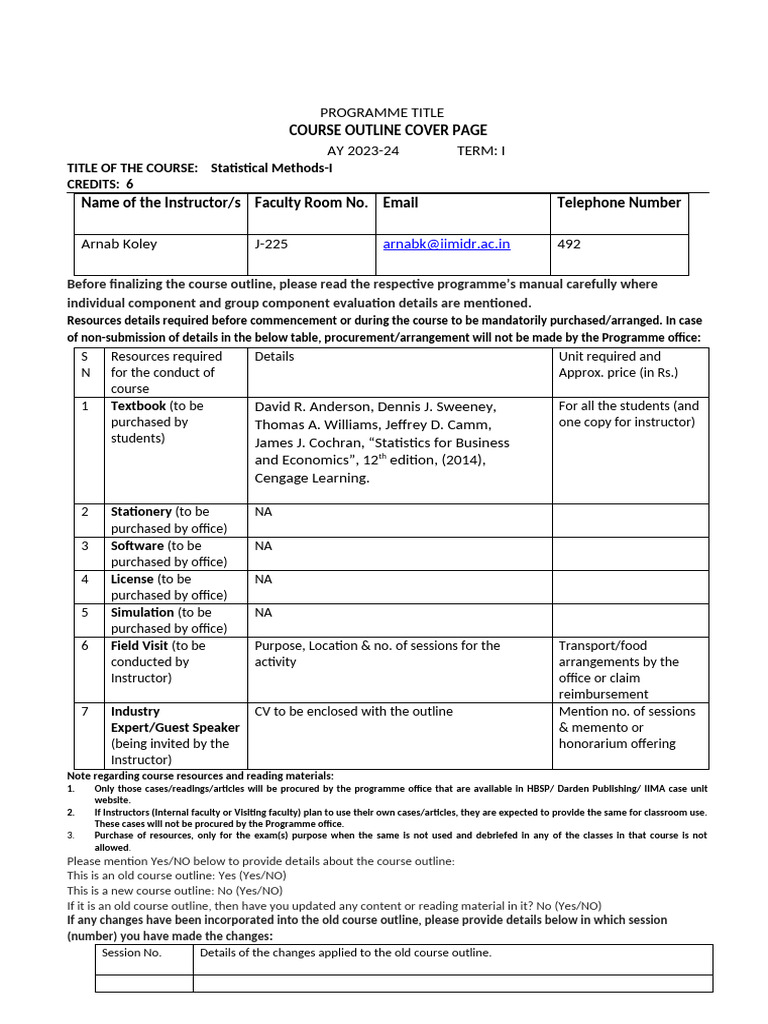 Revised Statistical Methods -I | PDF