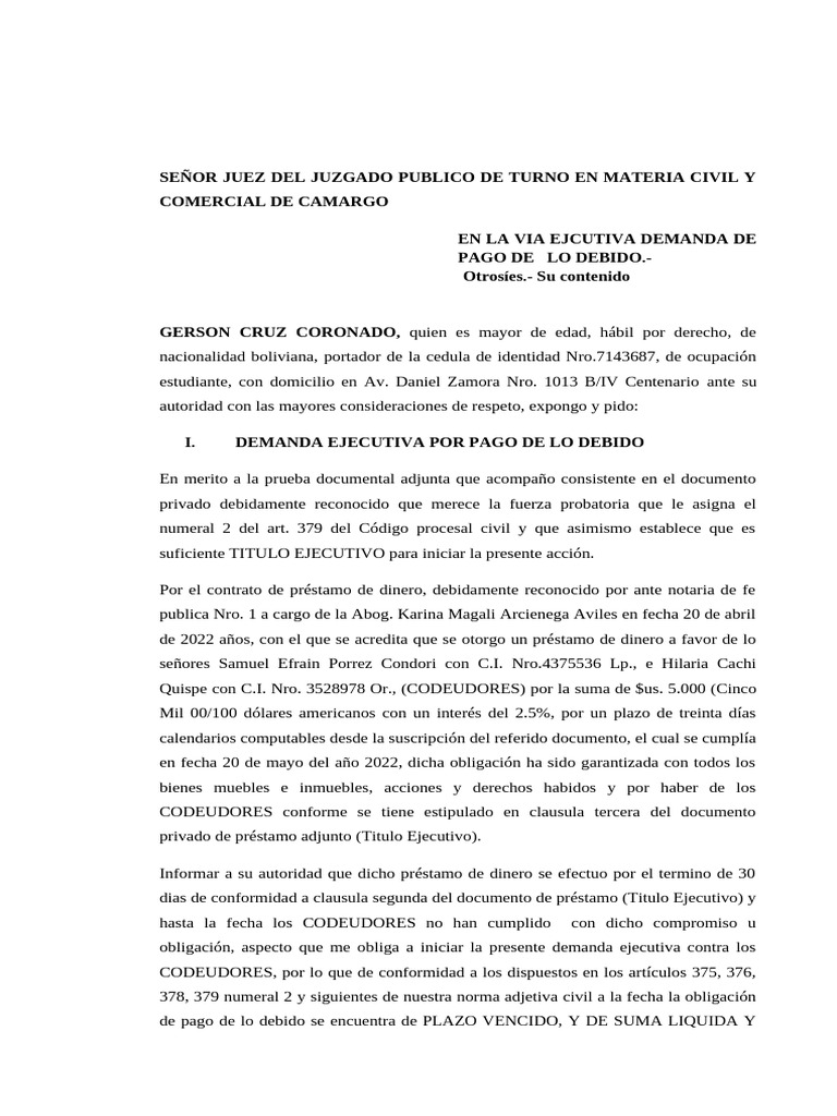 Demanda Ejecutiva Gerson | PDF