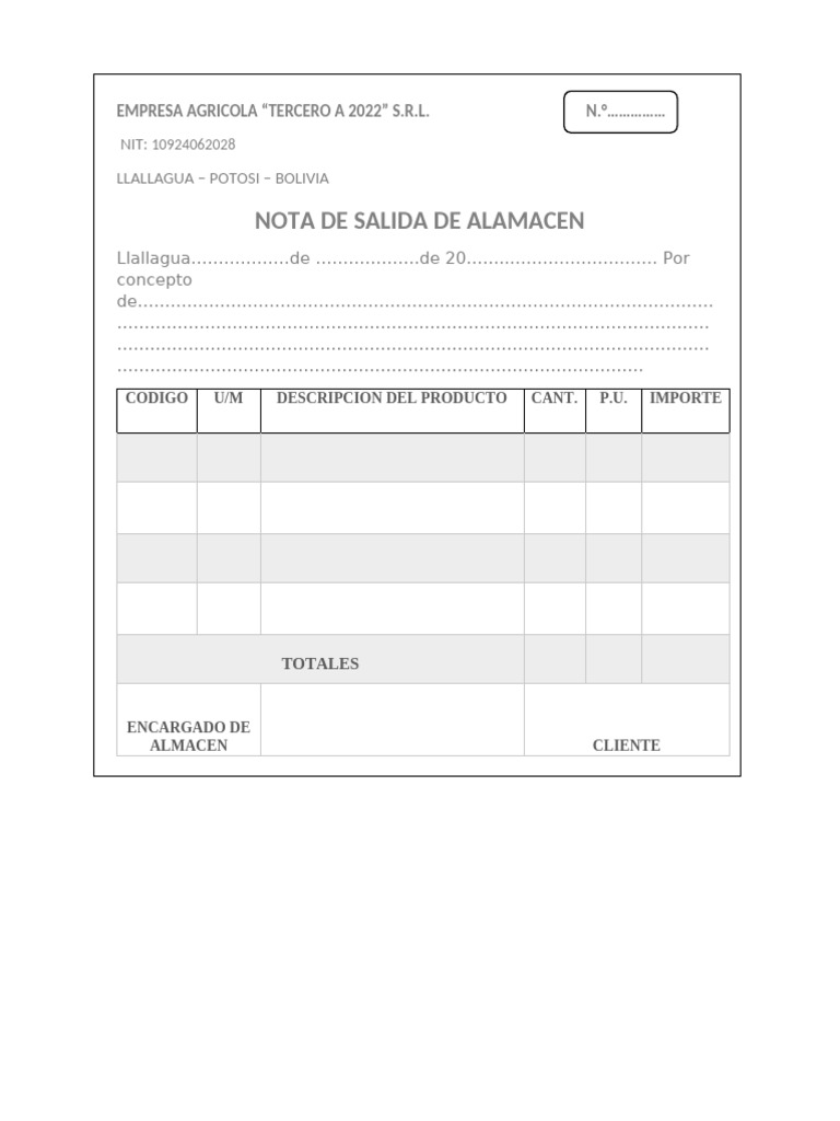 Nota de Salida de Almacen | PDF