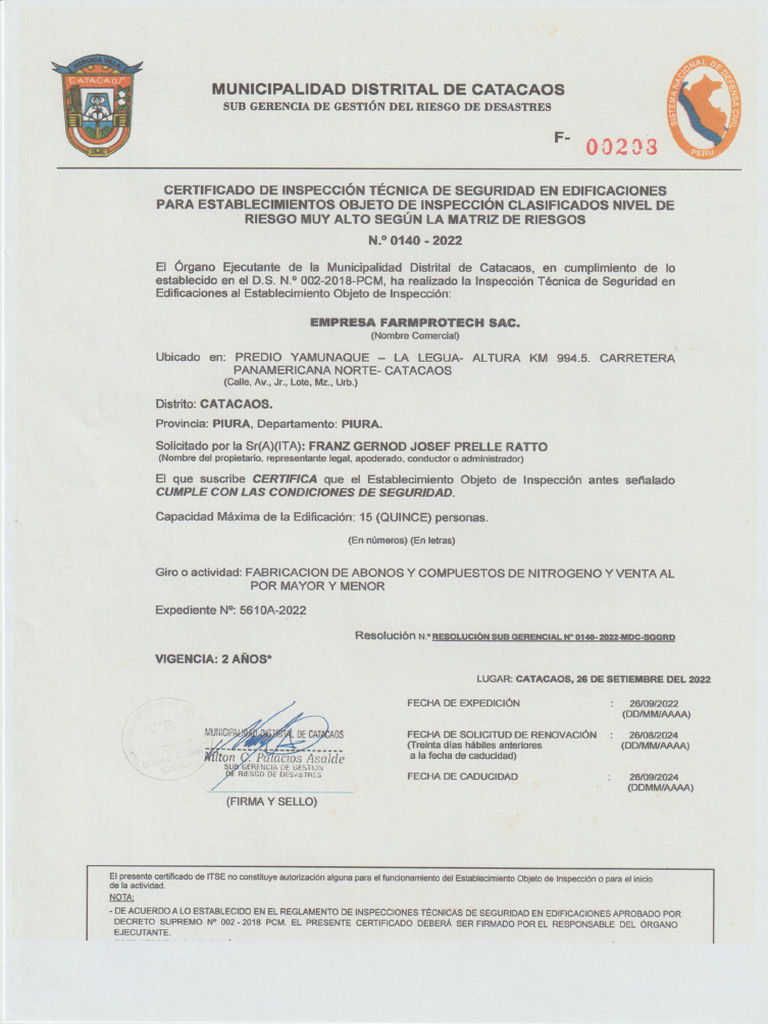 Certificado de Inspeccion Tecnica de Seguridad de Edificaciones | PDF