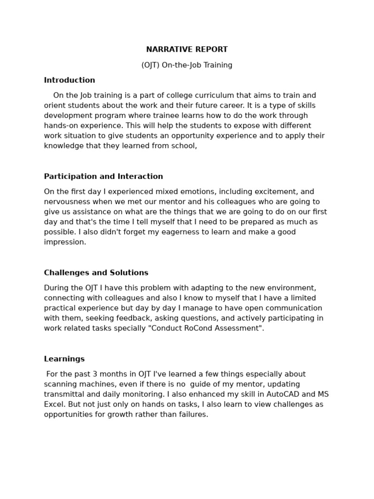 NARRATIVE REPORT | PDF