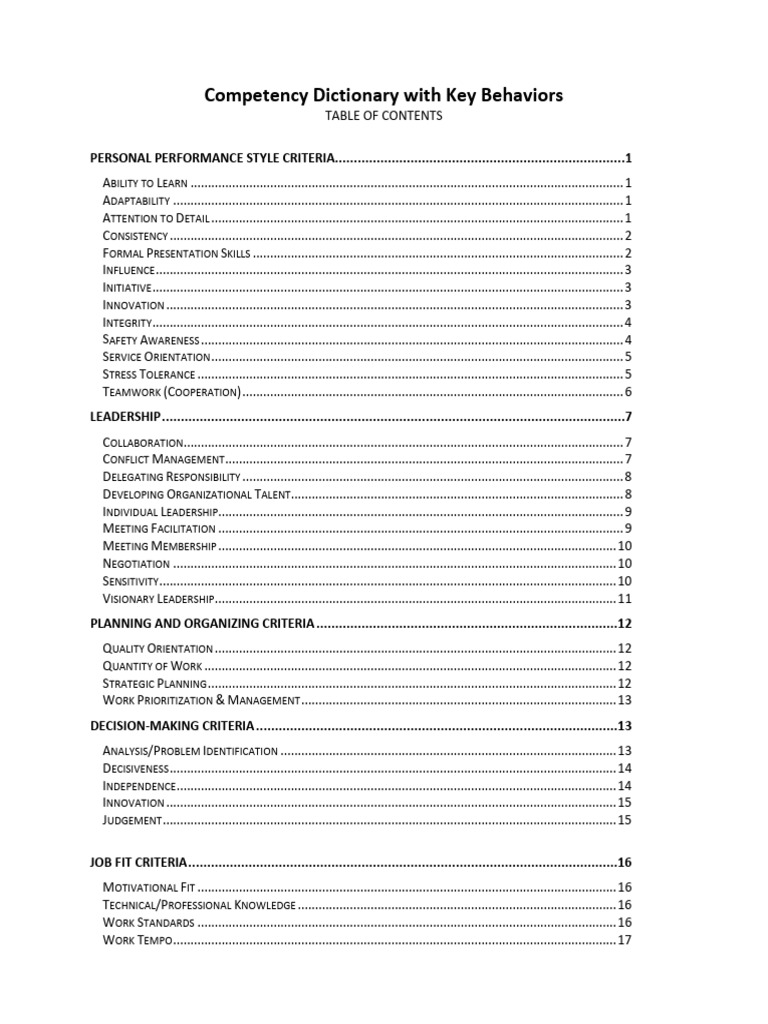 Competency Dictionary With Key Behaviors | PDF | Negotiation | Career & Growth