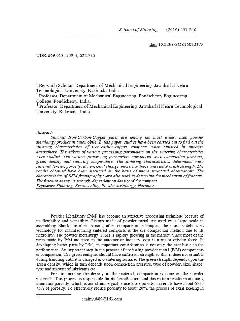 Sintering Studies On Iron - Carbon-Copper Compacts | PDF