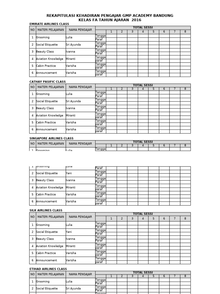 Form Absensi Pengajar | PDF