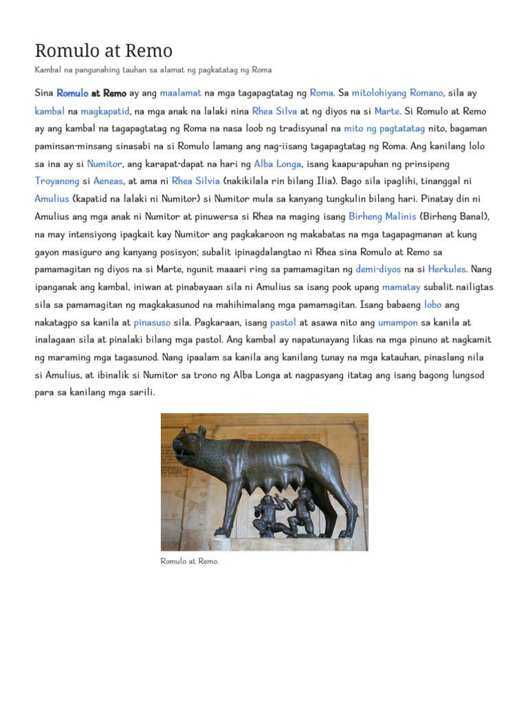 Romulo at Remo - Wikipedia, Ang Malayang Ensiklopedya | PDF