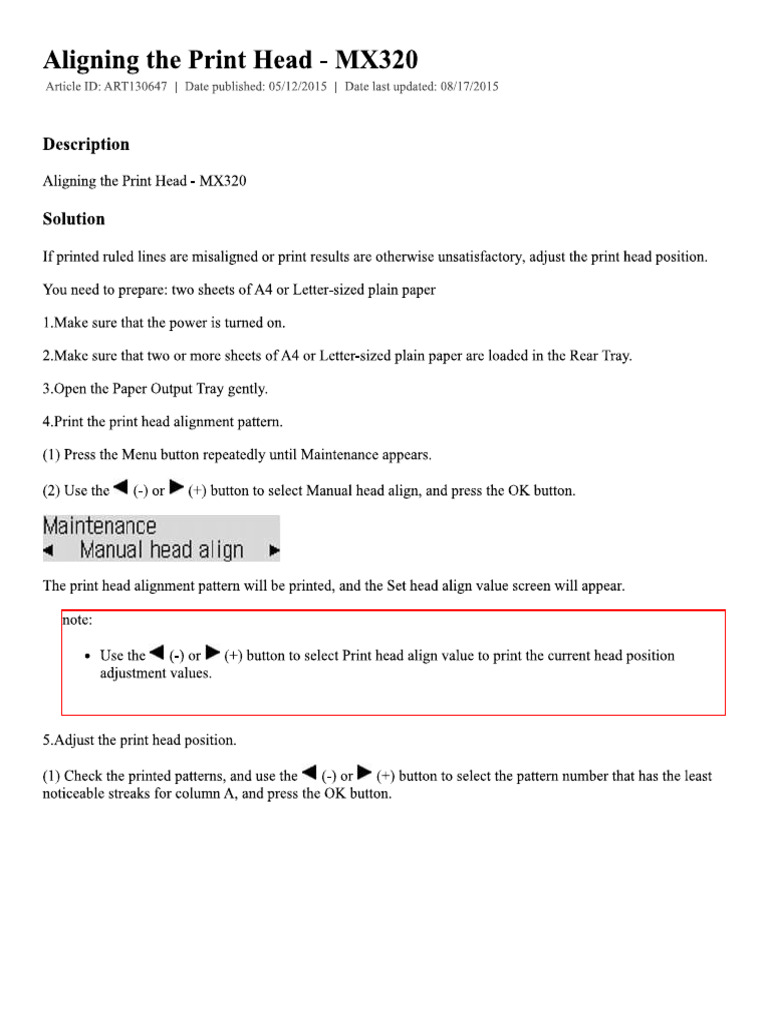CANON MX320 Pixma - Align Heads | PDF