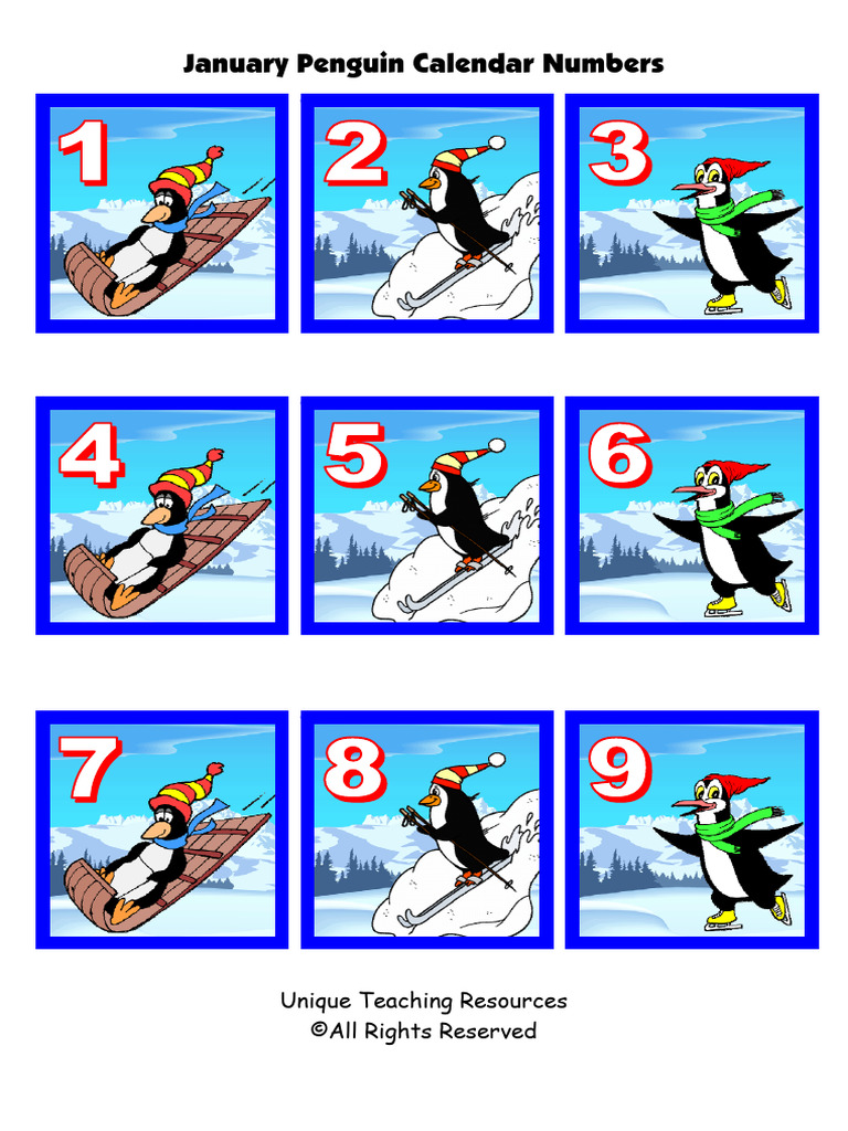 January Penguin Calendar Numbers | PDF