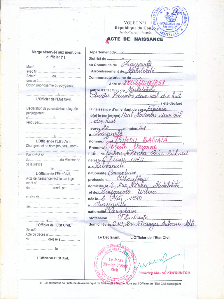 Acte de Naissance de La Fille de Brice0001 | PDF