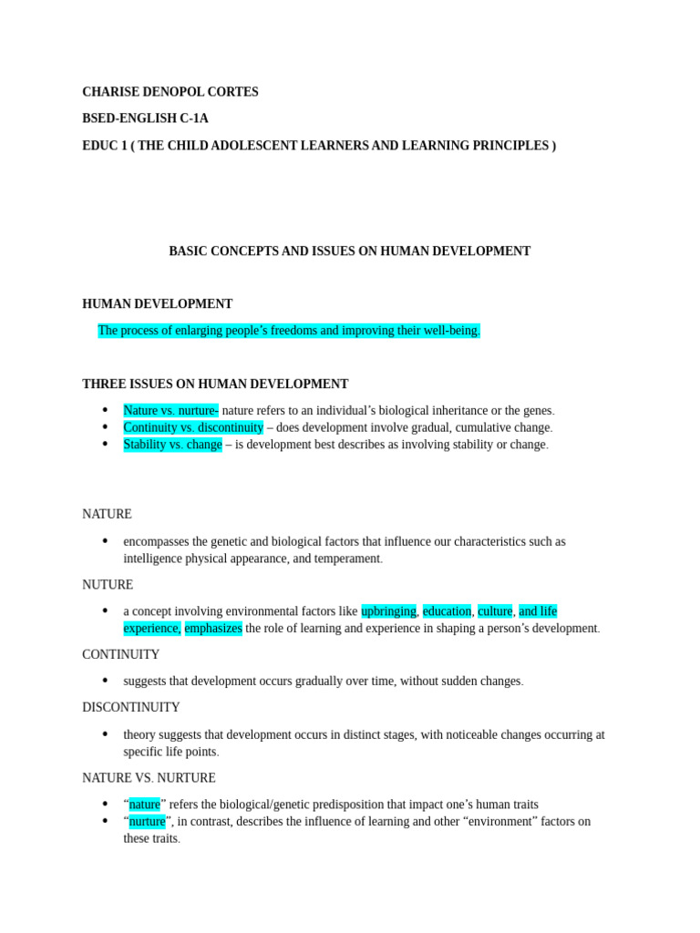 Nature & Nurture, Continuity & Discontinuity | PDF