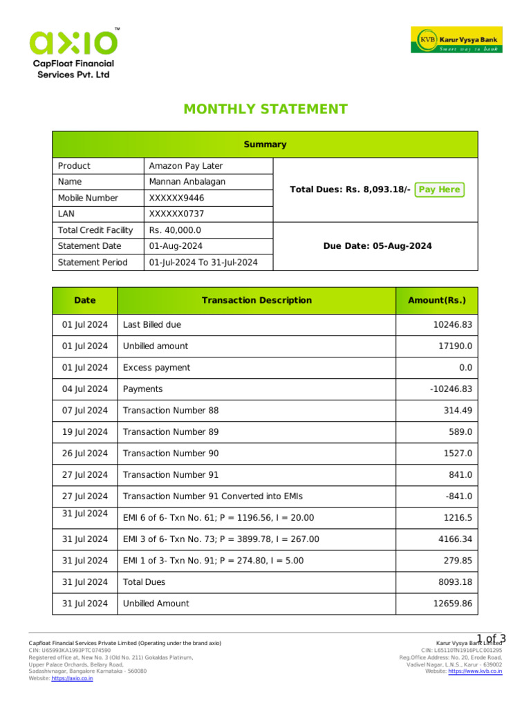 Bill Statement 08 2024 | PDF