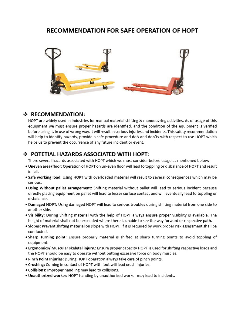 HOPT - Safety Recommendation | PDF | Pallet | Hazards