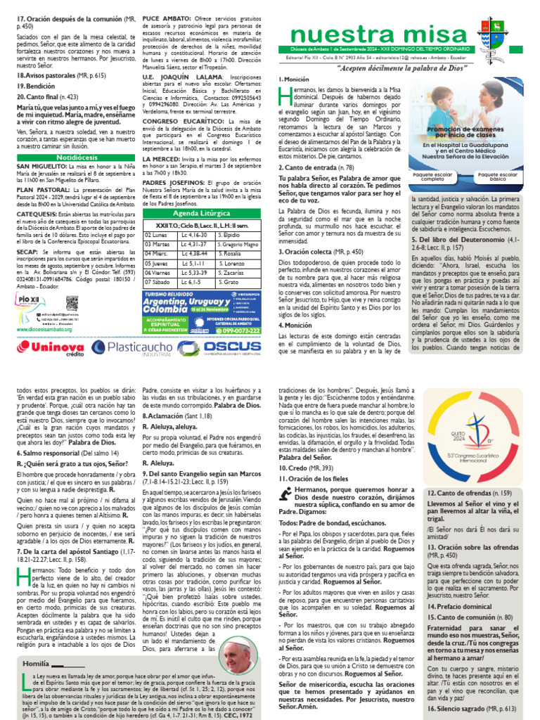 Hoja de Misa 1 Septiembre 2024 | PDF