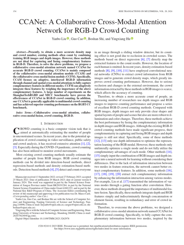CCANet A Collaborative Cross-Modal Attention Network For RGB-D Crowd Counting | PDF
