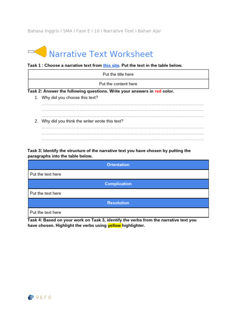 Worksheet 1 Narrative Text | PDF