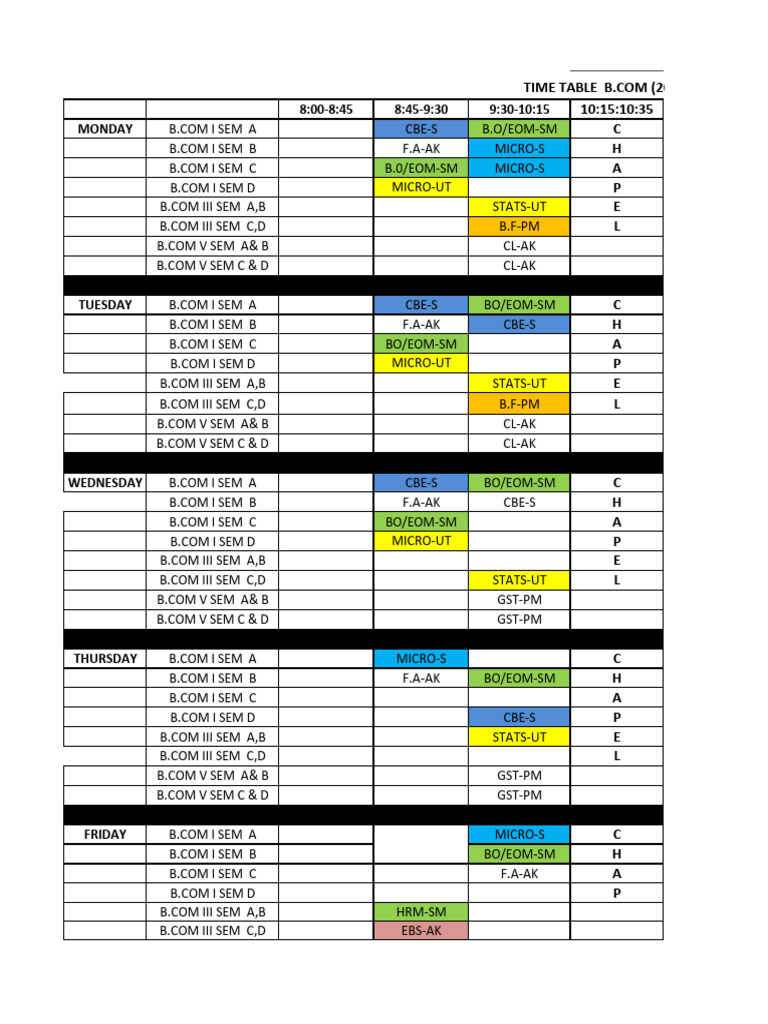 Timetable 2024 | PDF
