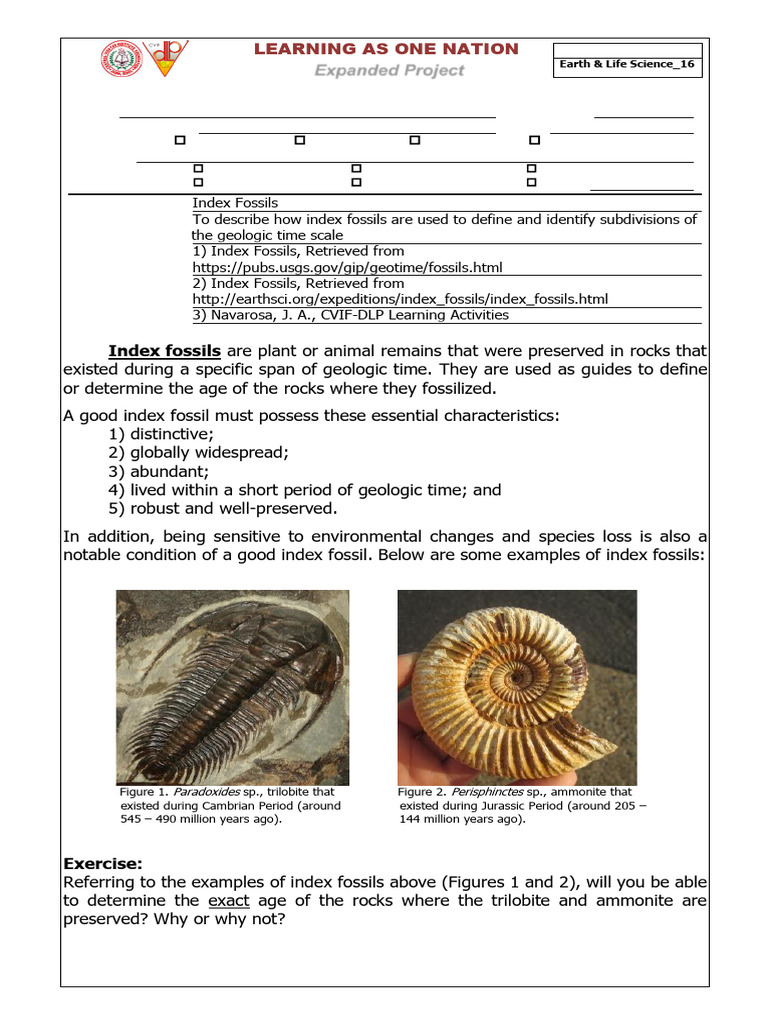 Earth & Life Science LAS 16 Index Fossils | PDF
