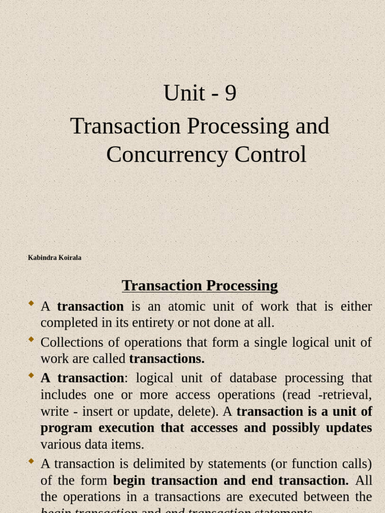 Unit 9 Transaction and Concurrency Control | PDF