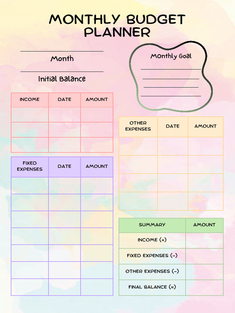 Colorful Monthly Budget Planner | PDF