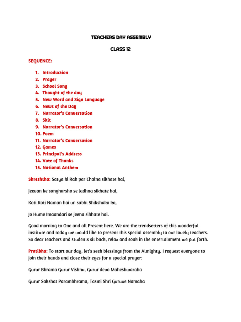 TEACHER'S DAY Script | PDF