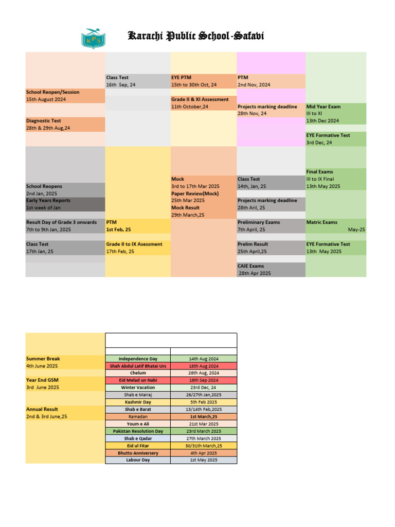 Academic Calendar KPS Safavi 24-25 | PDF