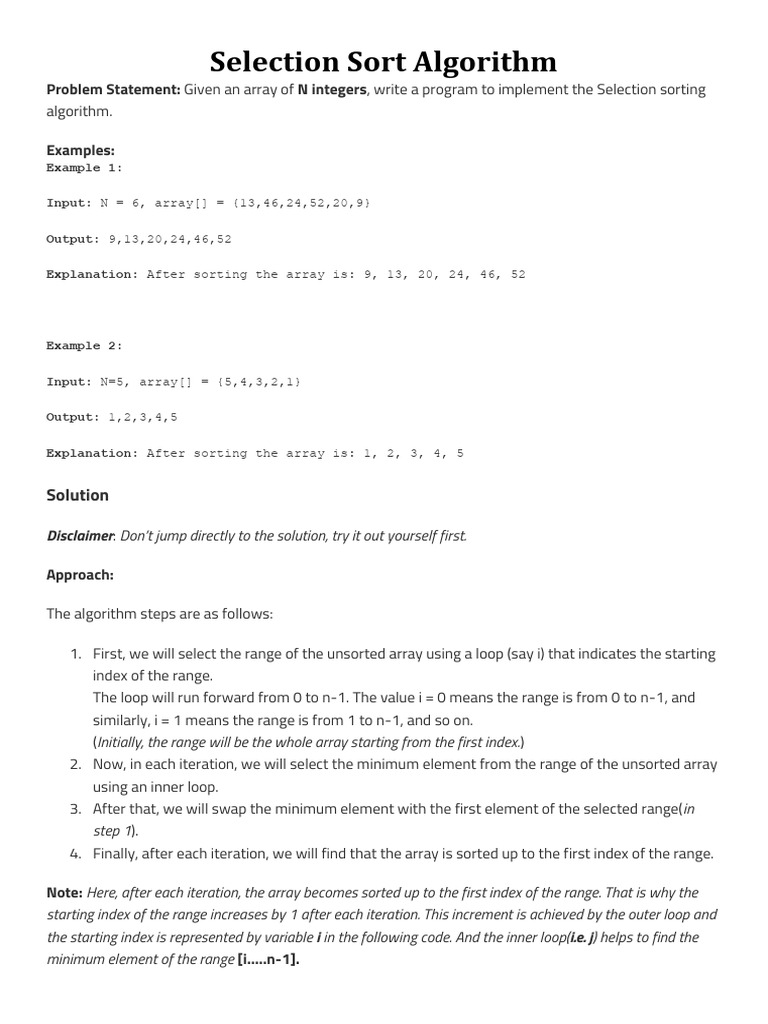 Selection Sort Algorithm Pdf