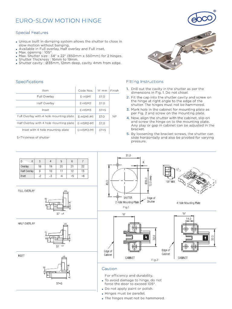 Euro Slow Motion Hinge | PDF